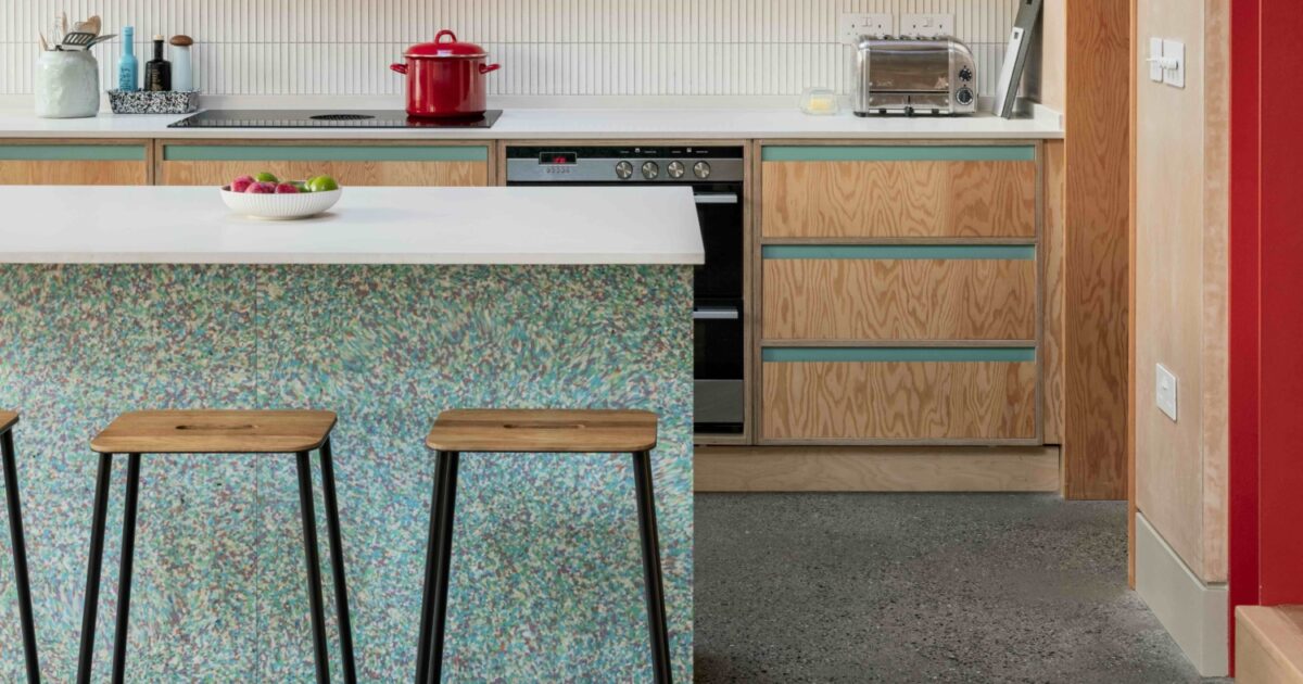 Kitchen island using recycled plastic waste in a… | Surface Matter